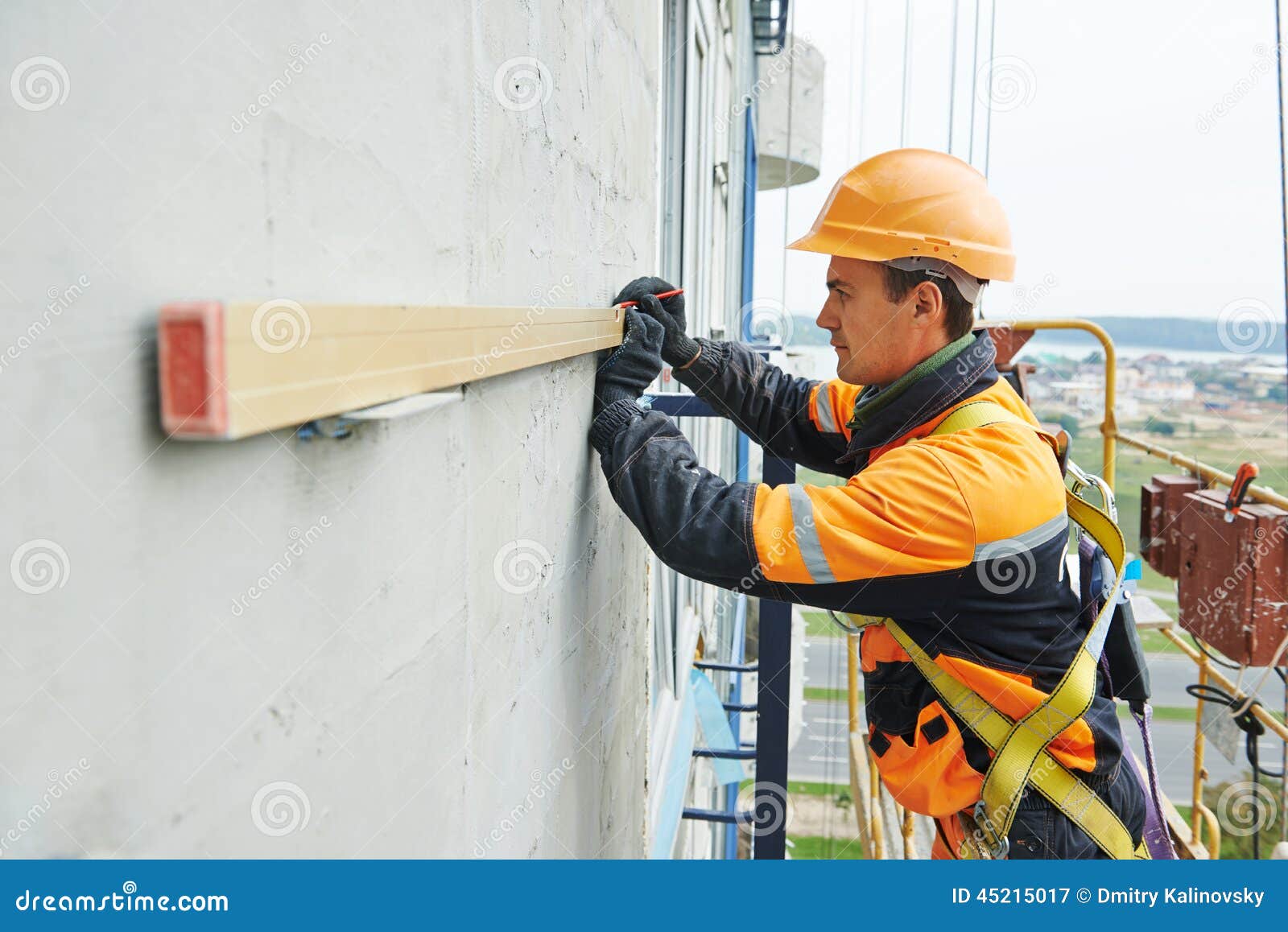 Builder at Facade Construction Work Stock Image - Image of insulation ...
