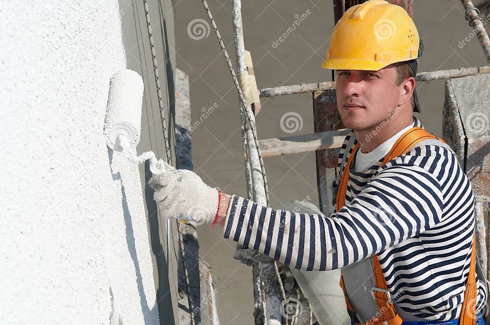 Builder Facade Painter at Work Stock Photo - Image of contractor ...