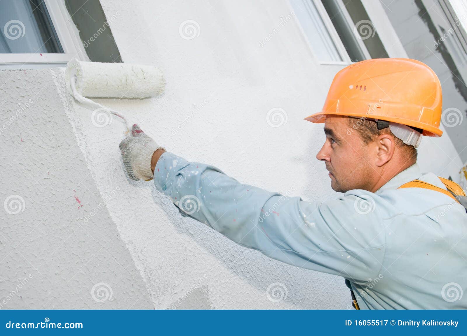 Builder Facade Painter at Work Stock Image - Image of tether, belt ...