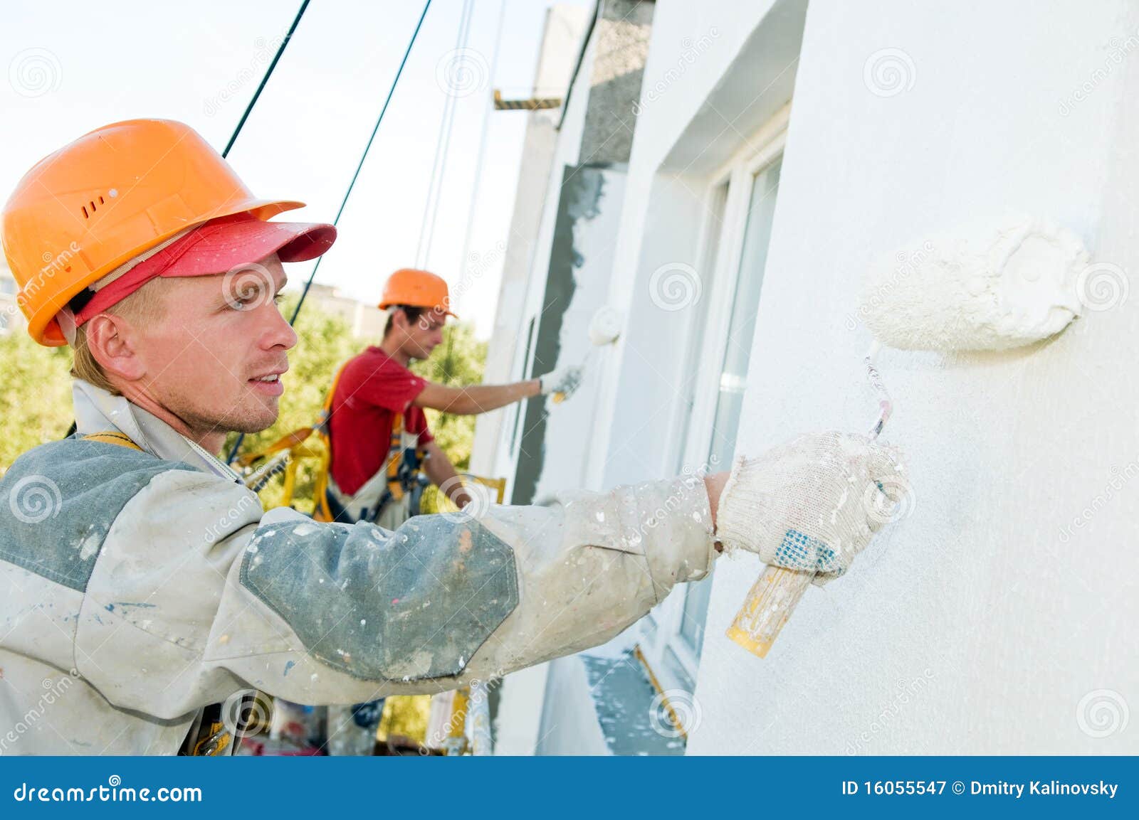 Builder Facade Painter at Work Stock Image - Image of action, worker ...