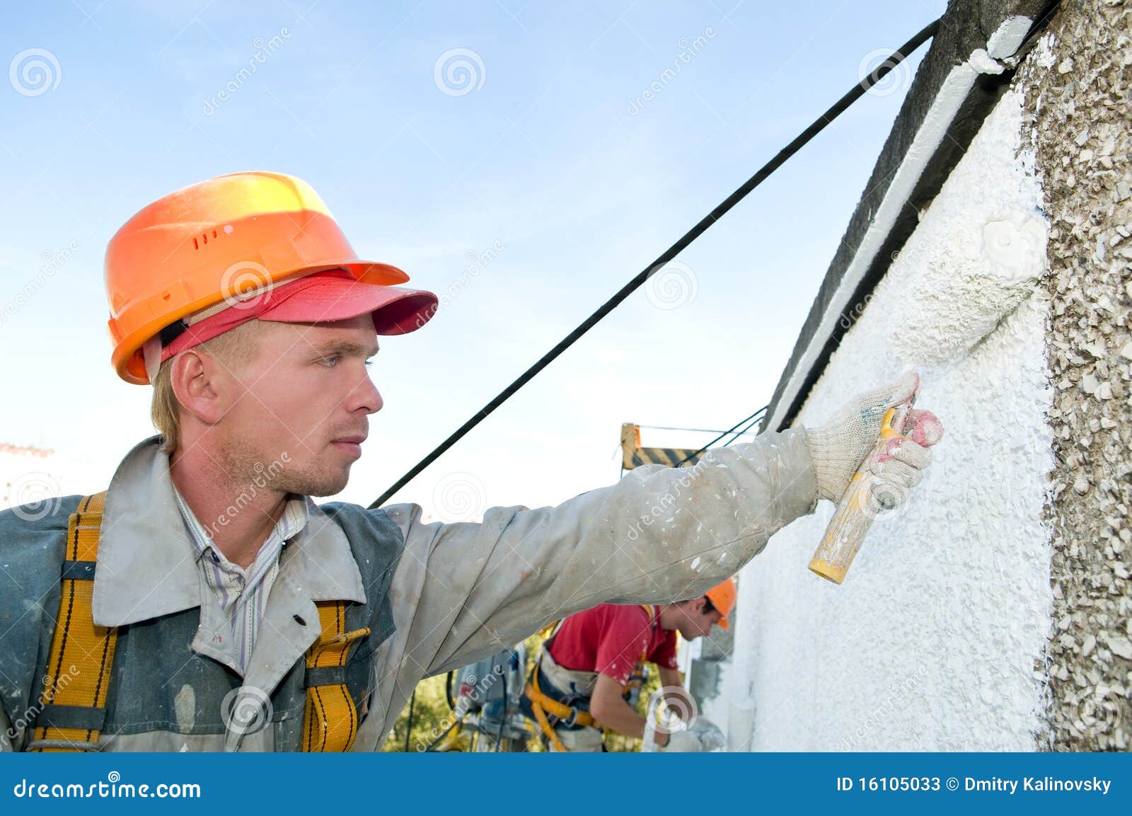 Builder Facade Painter at Work Stock Image - Image of painting, roller ...