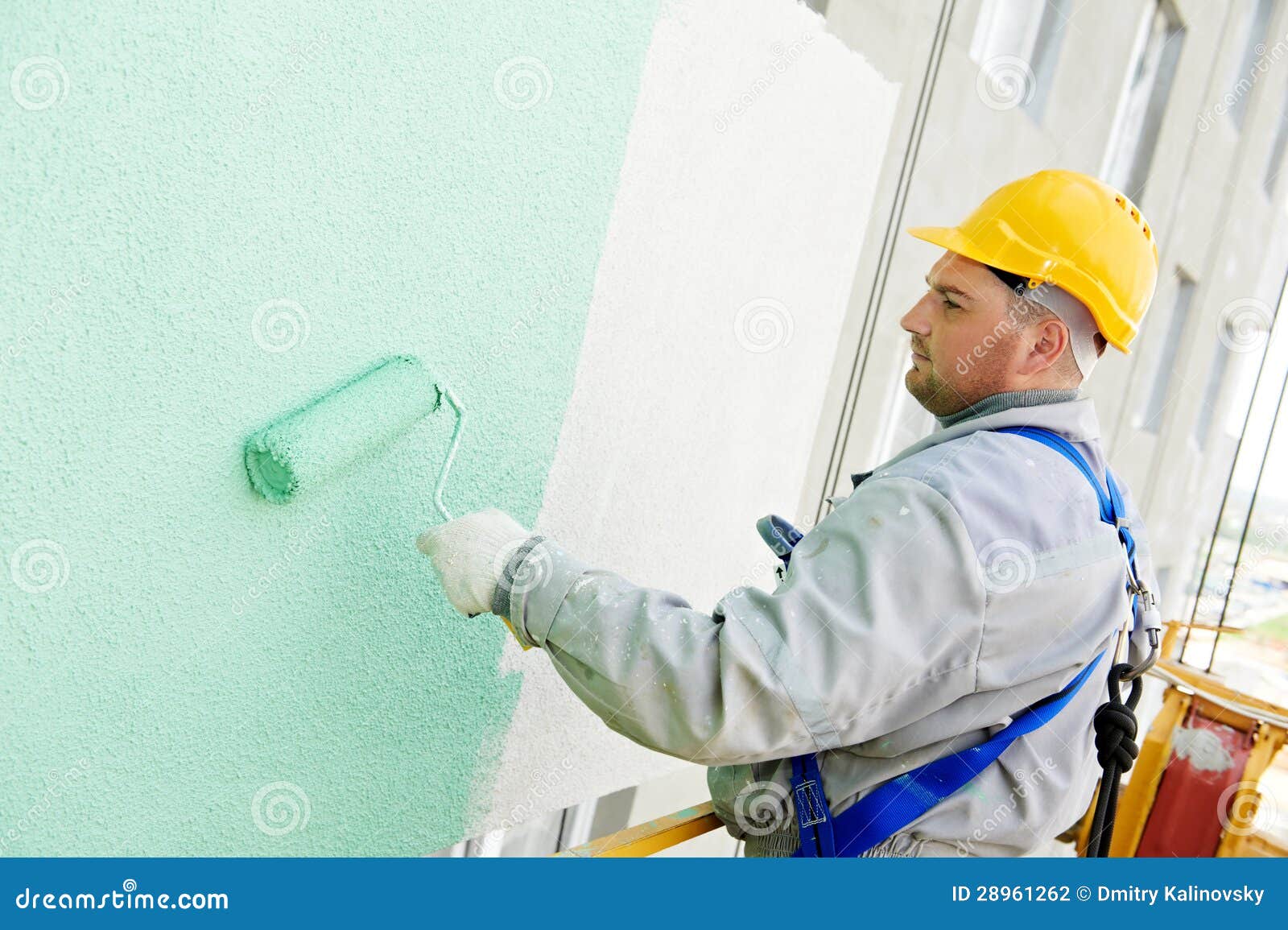 Builder Facade Painter at Work Stock Photo - Image of insulation ...