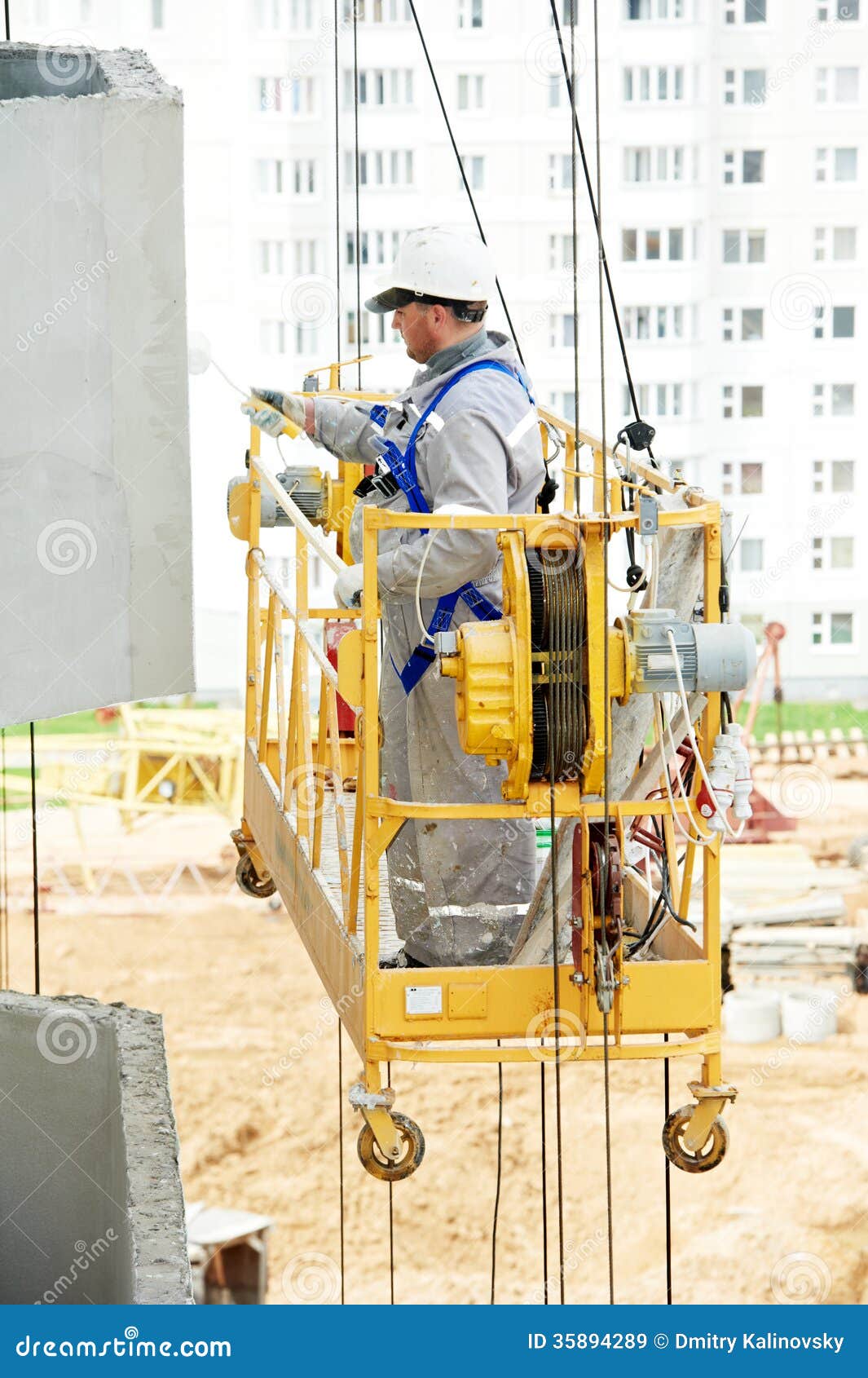 Builder Facade Painter at Work Stock Image - Image of highrise ...