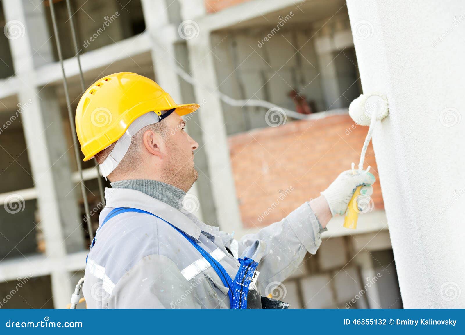 Builder Facade Painter at Work Stock Photo - Image of hardhat ...