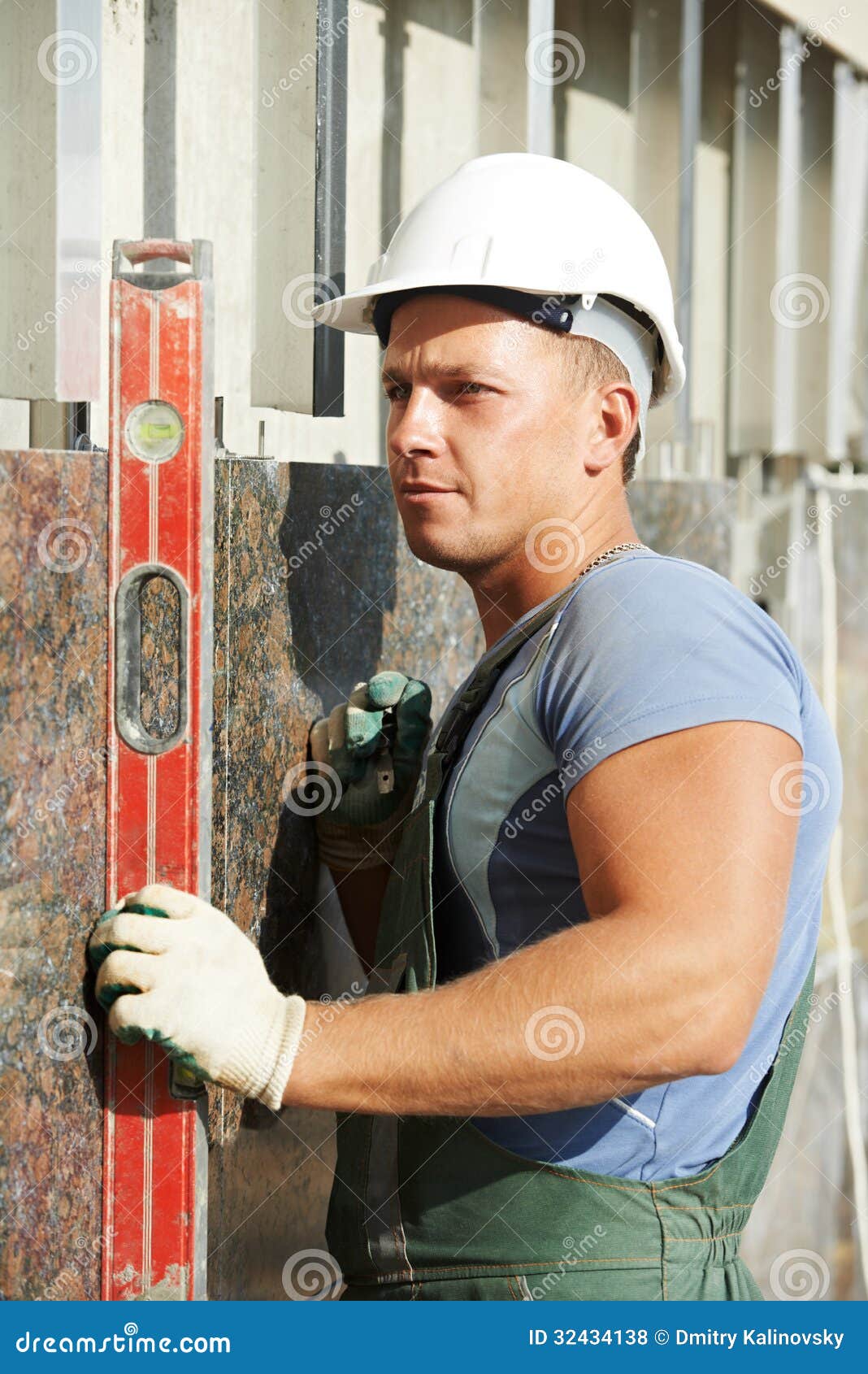 Builder Facade Plasterer Worker with Level Stock Photo - Image of ...