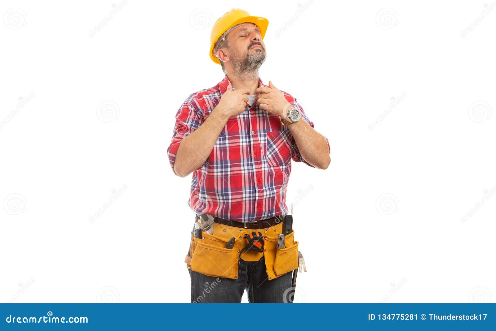 Builder Fixing Shirt Collar Stock Image - Image of shirt, building ...