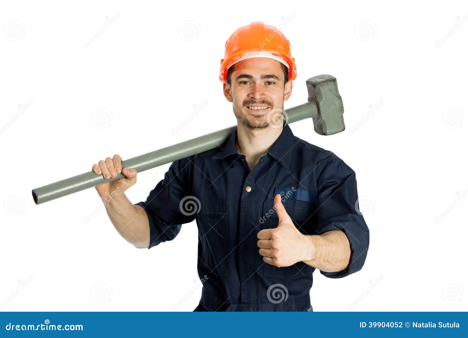 Builder with Hammer Isolated on White Background Stock Photo - Image of ...