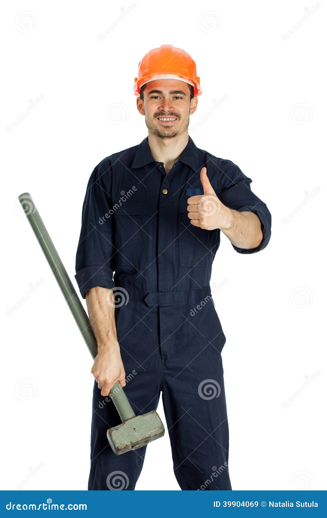 Builder with Hammer Isolated on White Background Stock Image - Image of ...