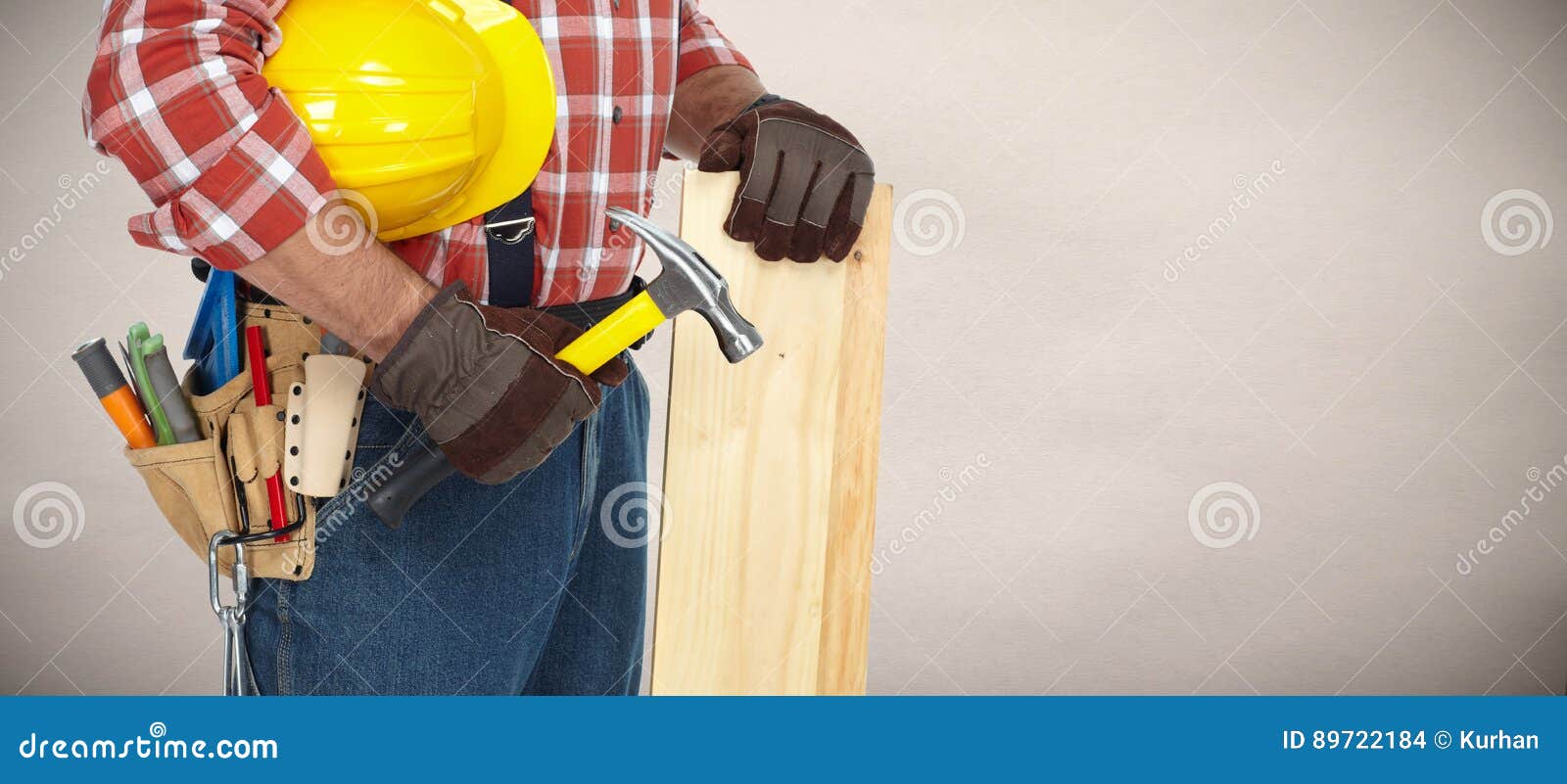 Builder with Hammer and Wooden Planks. Stock Photo - Image of build ...