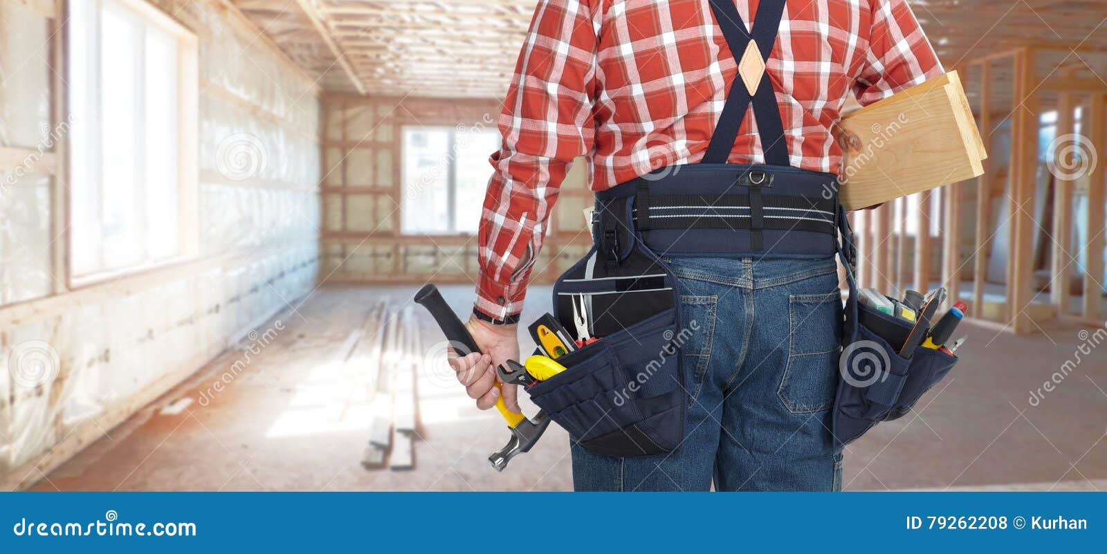 Builder with Hammer and Wooden Planks. Stock Photo - Image of repair ...