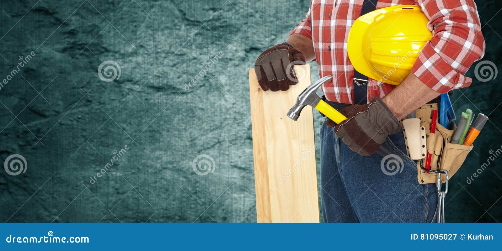Builder with Hammer and Wooden Planks. Stock Image - Image of renewal ...