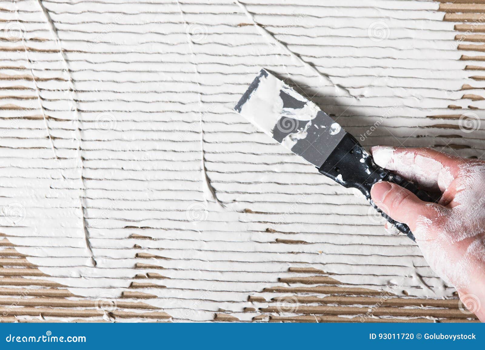 Builder Hand with Spatula Spread White Plaster Stock Photo - Image of ...