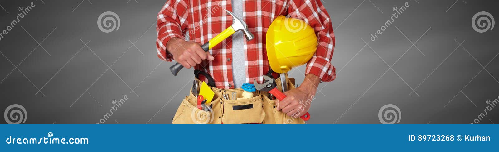 Builder Handyman with Construction Tools. Stock Photo - Image of ...