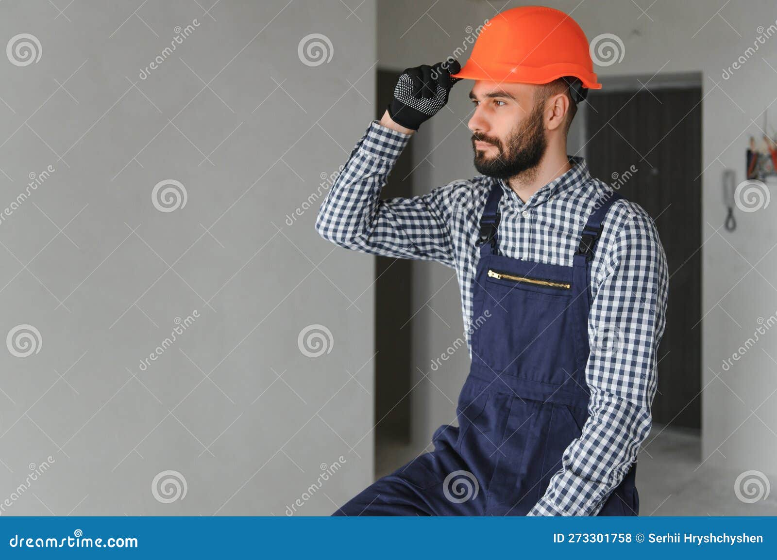 Builder Handyman with Construction Tools. House Renovation Background ...