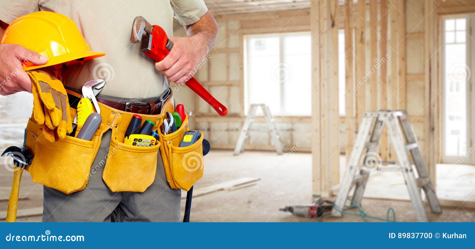 Builder Handyman with Construction Tools. Stock Photo - Image of ...