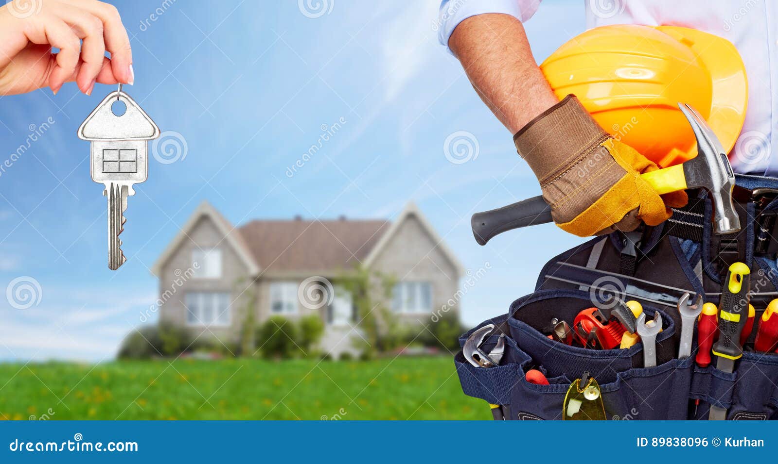 Builder Handyman with Construction Tools. Stock Photo - Image of house ...