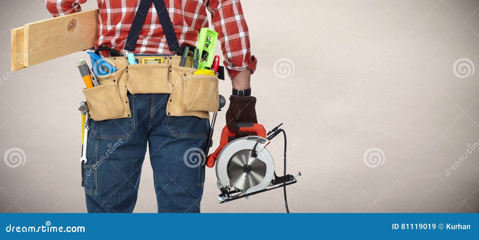 Builder Handyman with Electric Saw. Stock Image - Image of plumbing ...