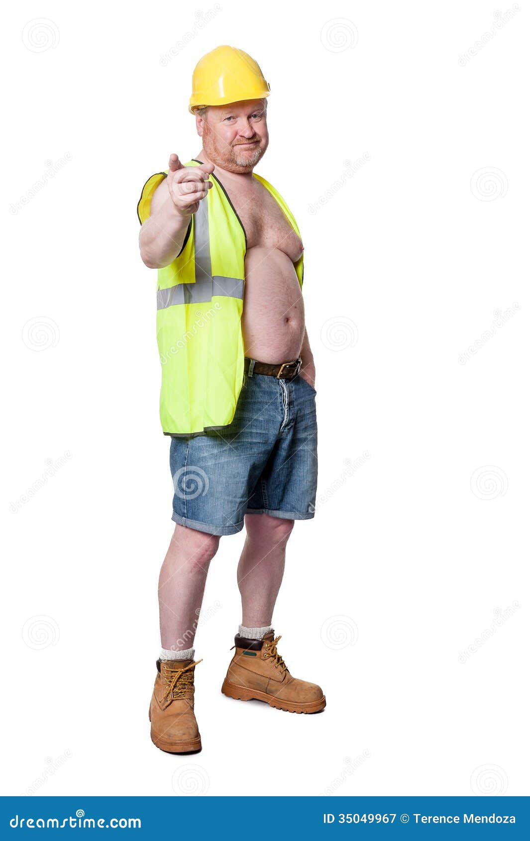 Builder in Hard Hat Gesturing - Isolated on White Stock Image - Image ...
