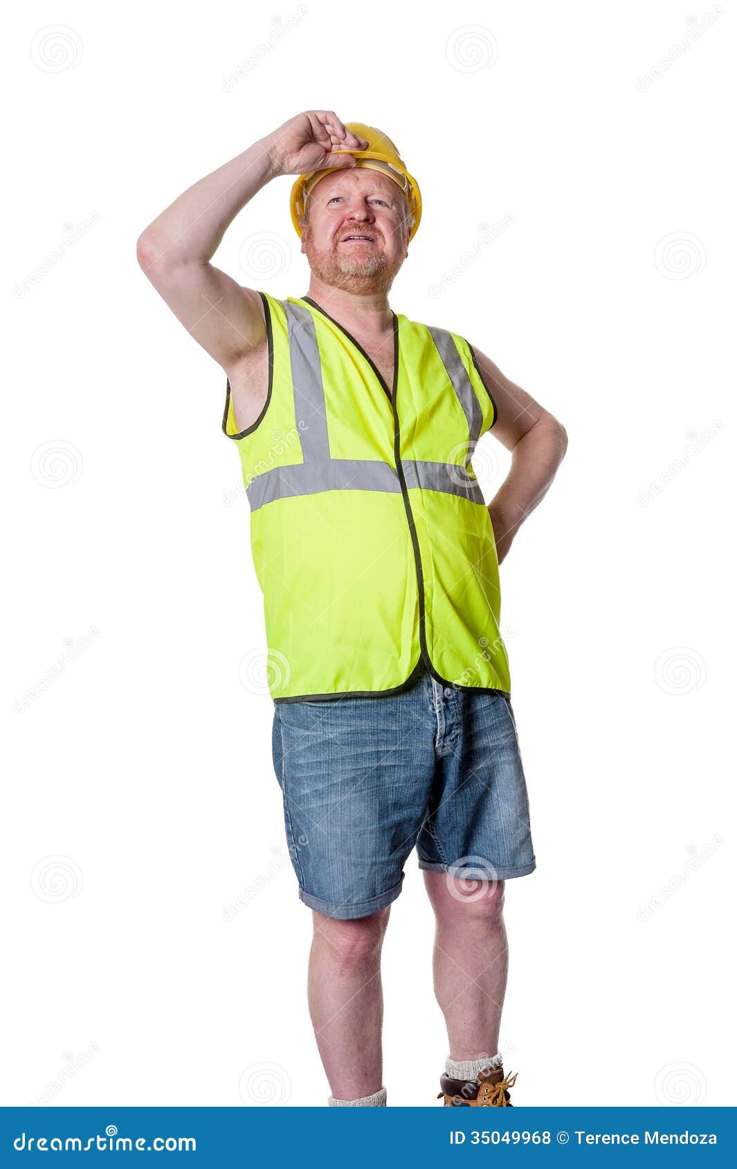 Builder in Hard Hat Staring - Isolated on White Stock Photo - Image of ...