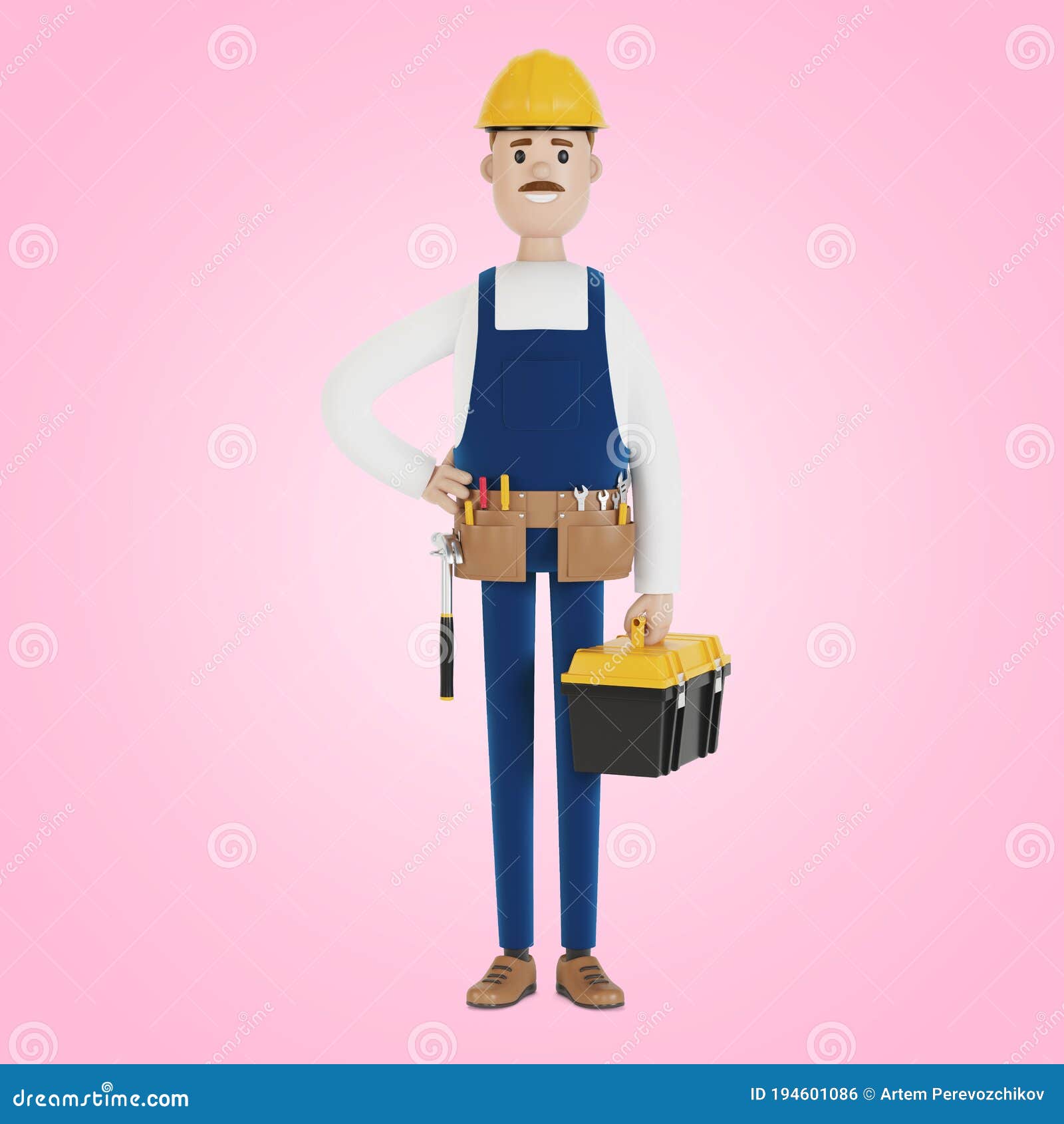 A Builder with a Hard Hat and a Toolbox. Construction Worker Stock ...