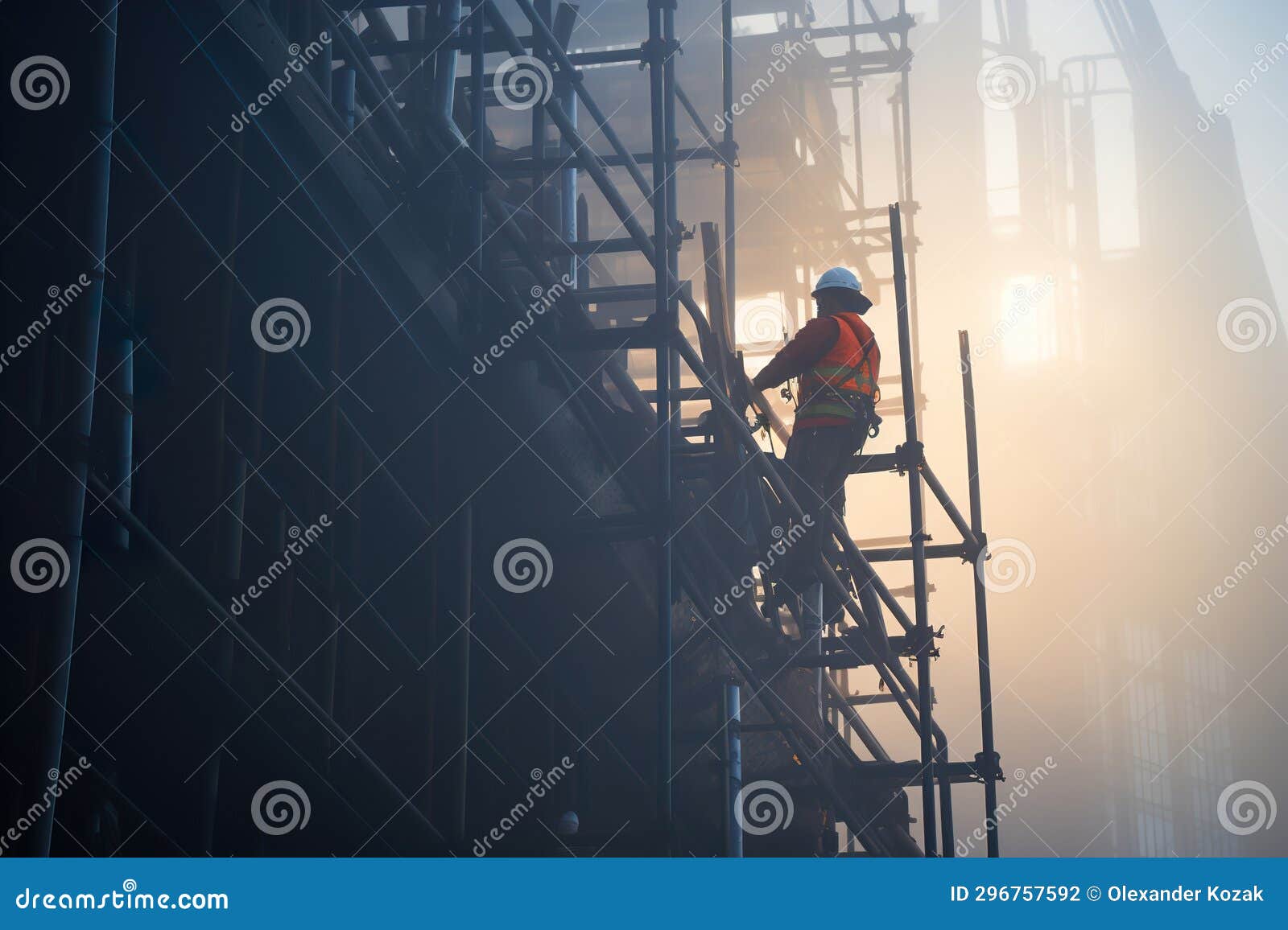 Builder in a Hard Hat Working on the Facade of a High-rise Building ...