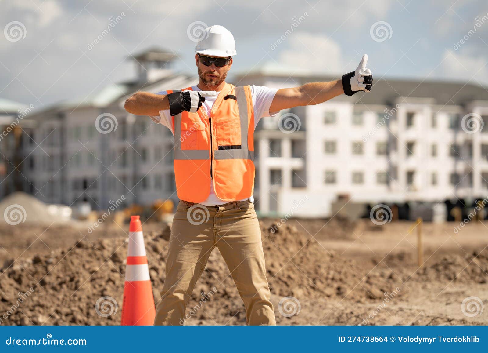 Builder in Helmet on Construction Site. Construction Engineer Worker in ...
