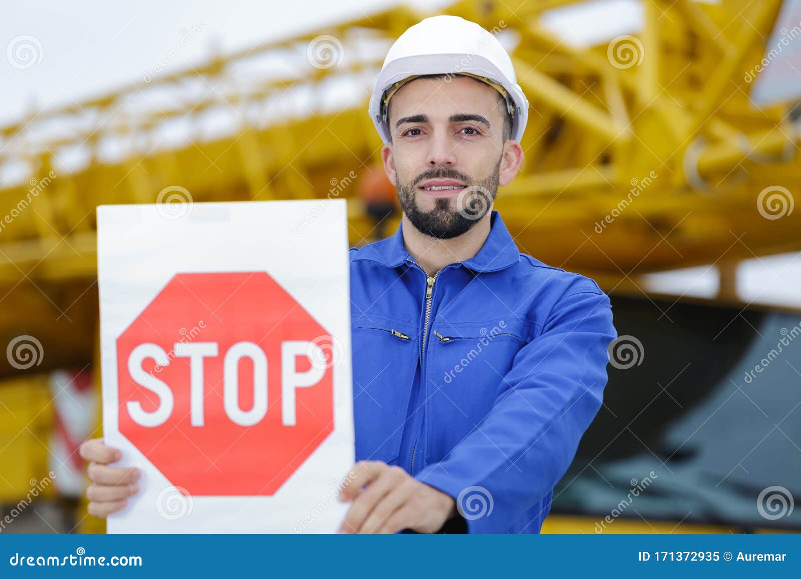 Builder in Helmet Showing Stop Sign Stock Image - Image of people ...