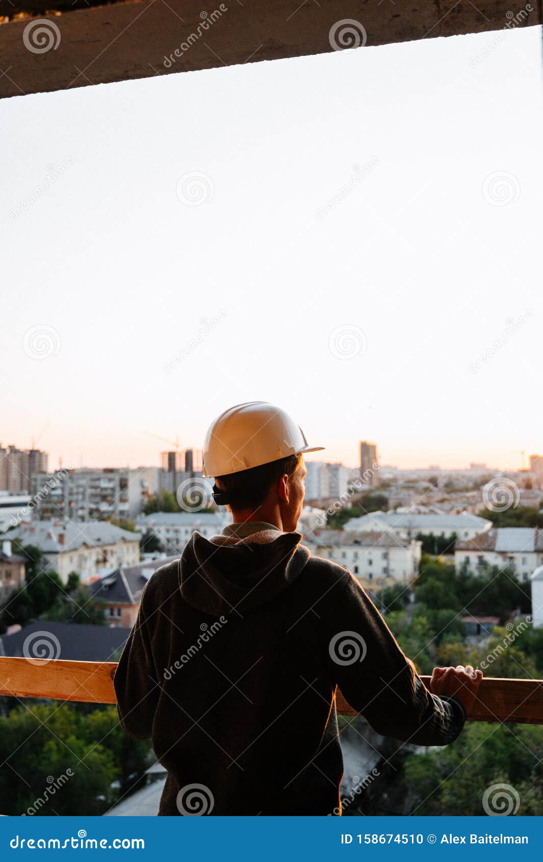 Hard Hat Builder Inside Building Under Construction Stock Photo - Image ...