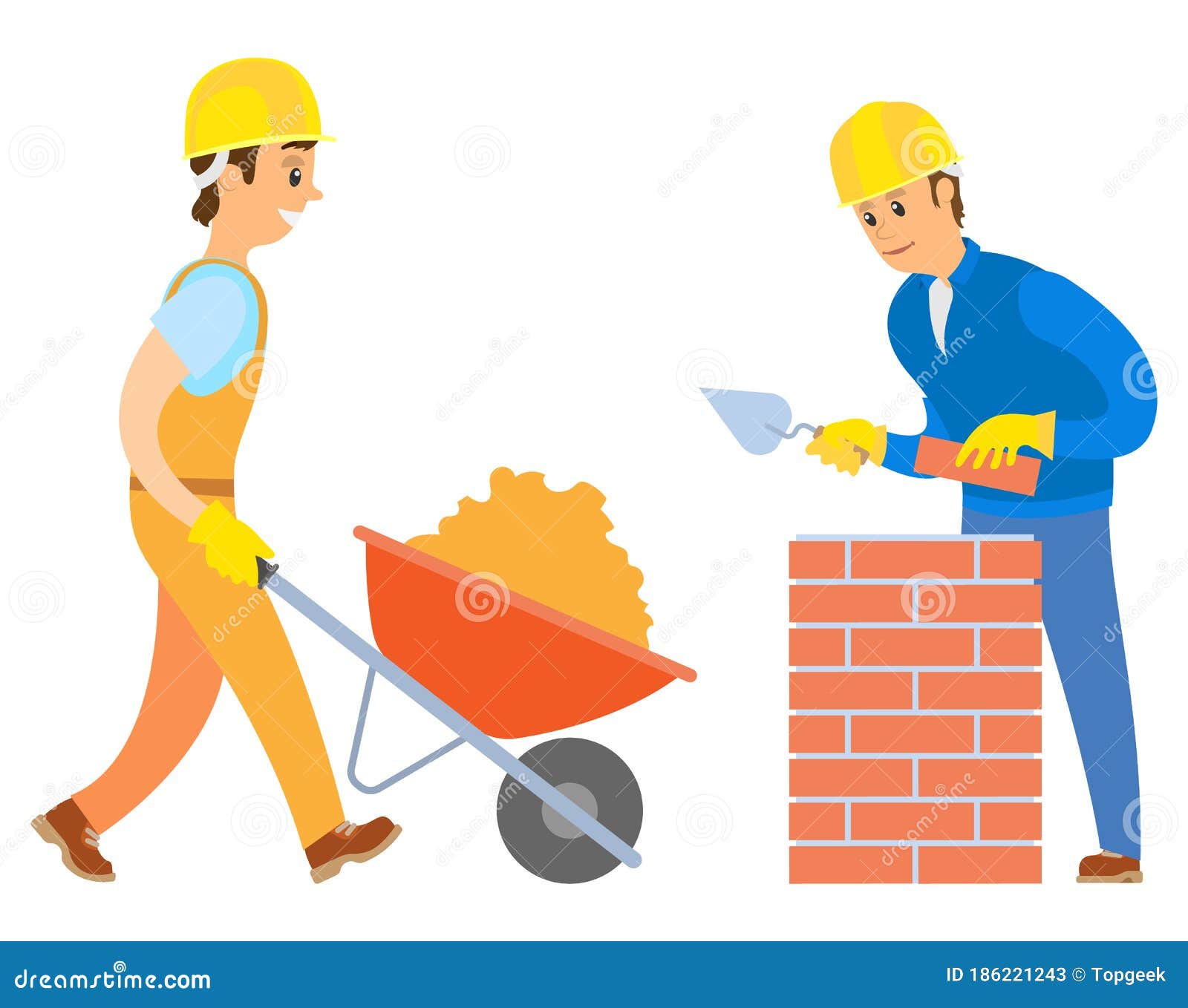 Builder and Helper with Building Material Set Stock Vector ...