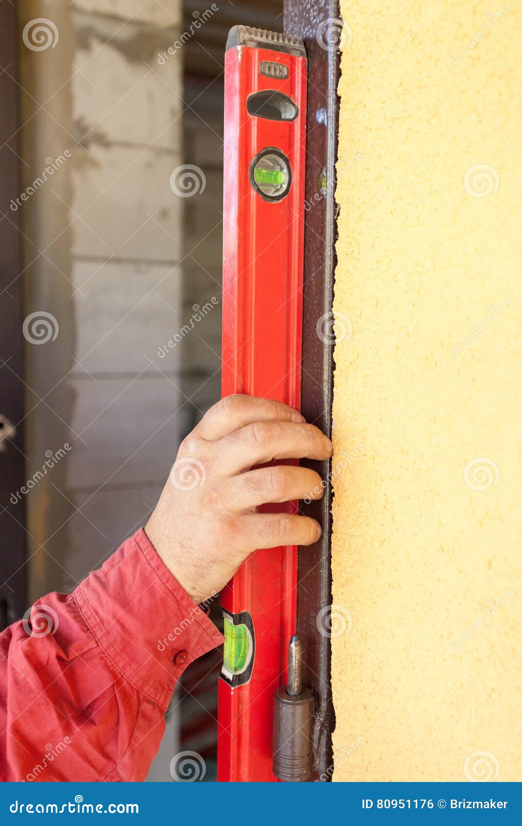 Builder Holding a Builders Level. Stock Photo - Image of competence ...