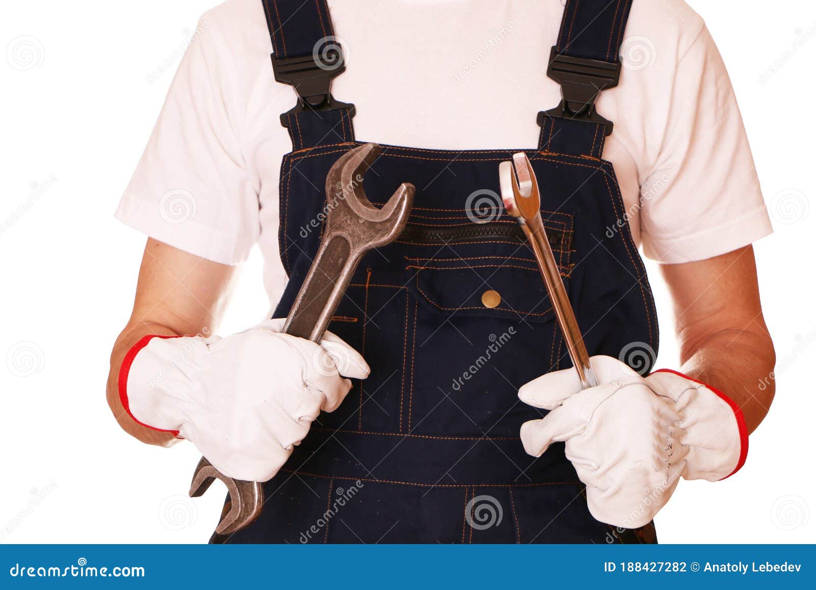 The Builder is Holding a Hammer and a Wrench in His Hand. the Worker is ...