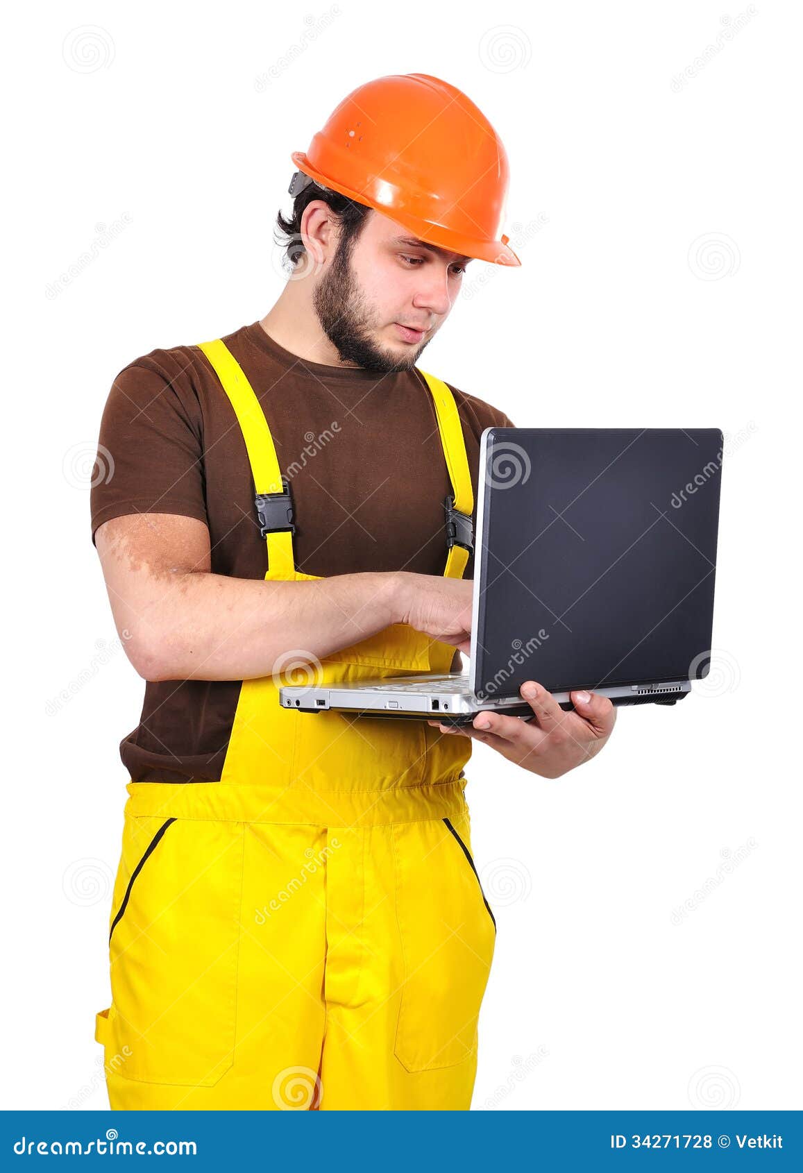 Builder holding laptop stock photo. Image of constructor - 34271728
