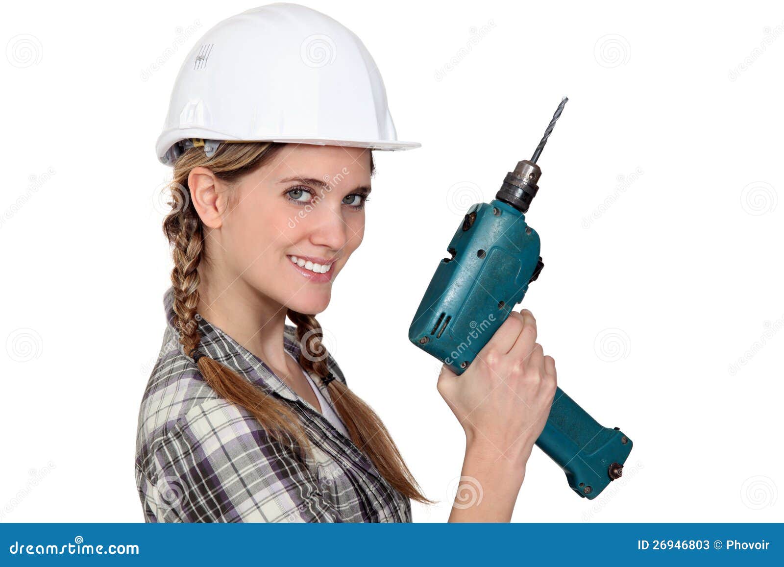 Builder Holding a Power Tool Stock Image - Image of helmet, manual ...