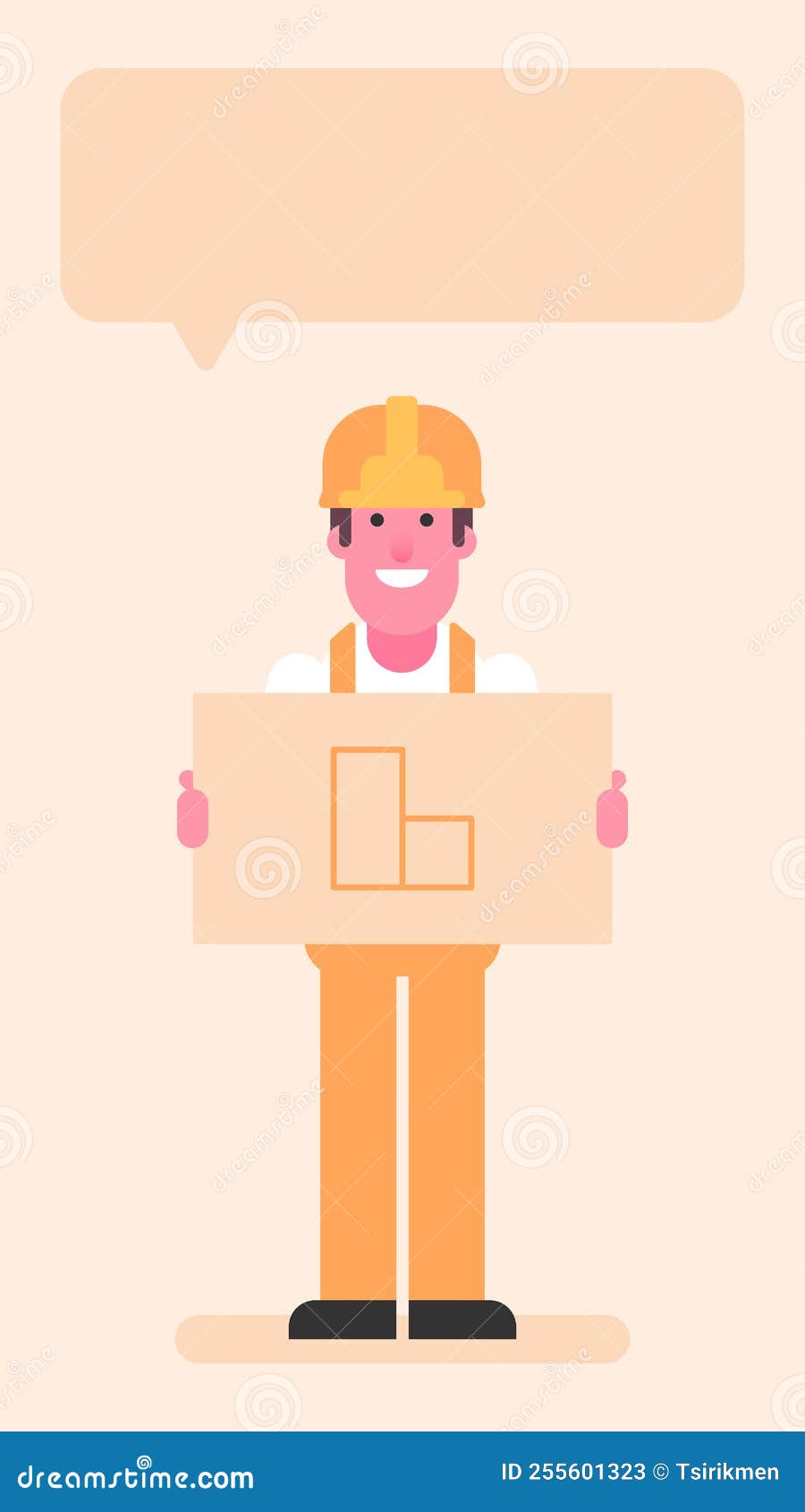 Builder Holding Sign with Drawing and Smiles Stock Vector ...
