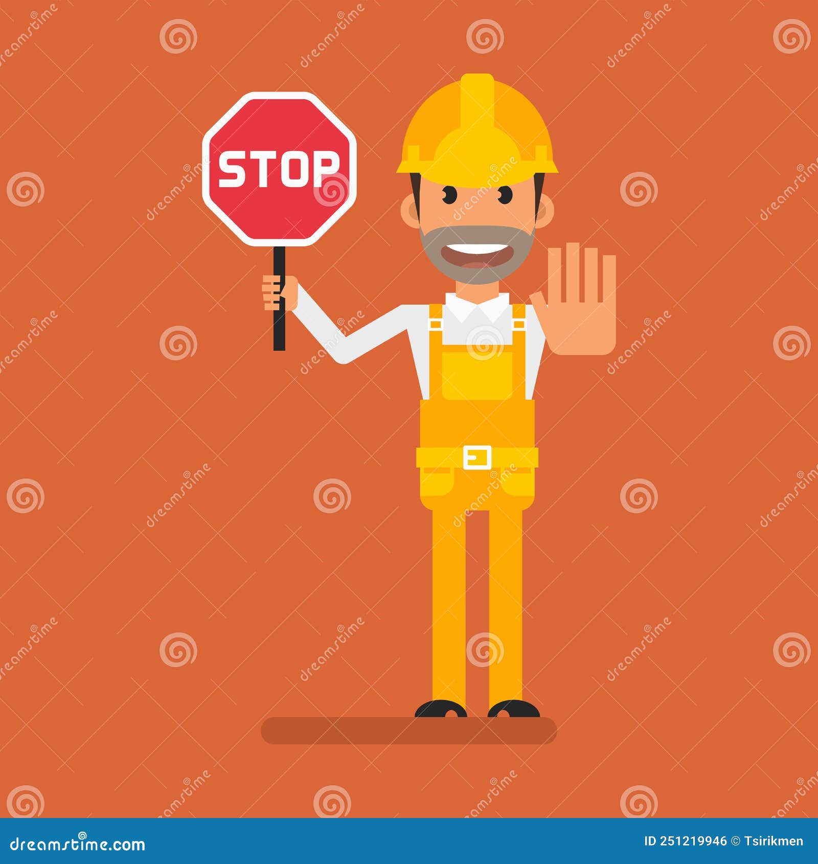 Builder Holding Stop Sign and Showing Stop with Hand. Flat People Stock ...