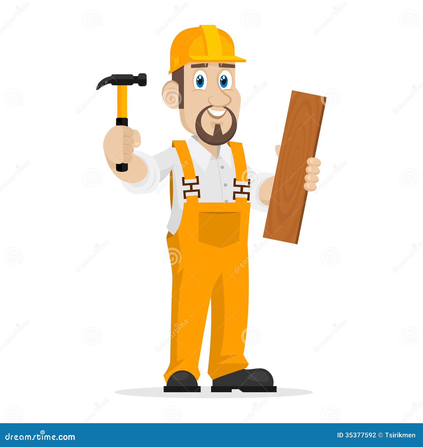Builder Holds Hammer and Wooden Board Stock Vector - Illustration of ...