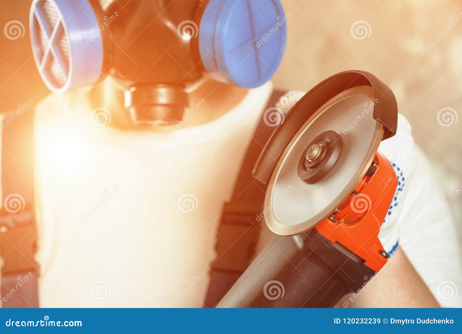 The Builder Holds in Hands Angle Grinder. Stock Image - Image of angle ...