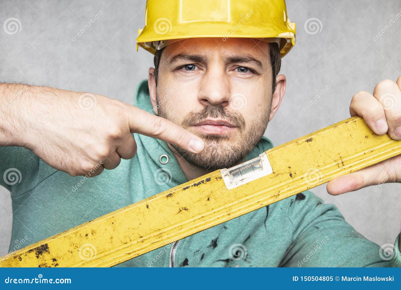 Spirit Levels For Bricklaying. Bricklayer Girl Hand Using A Spirit ...