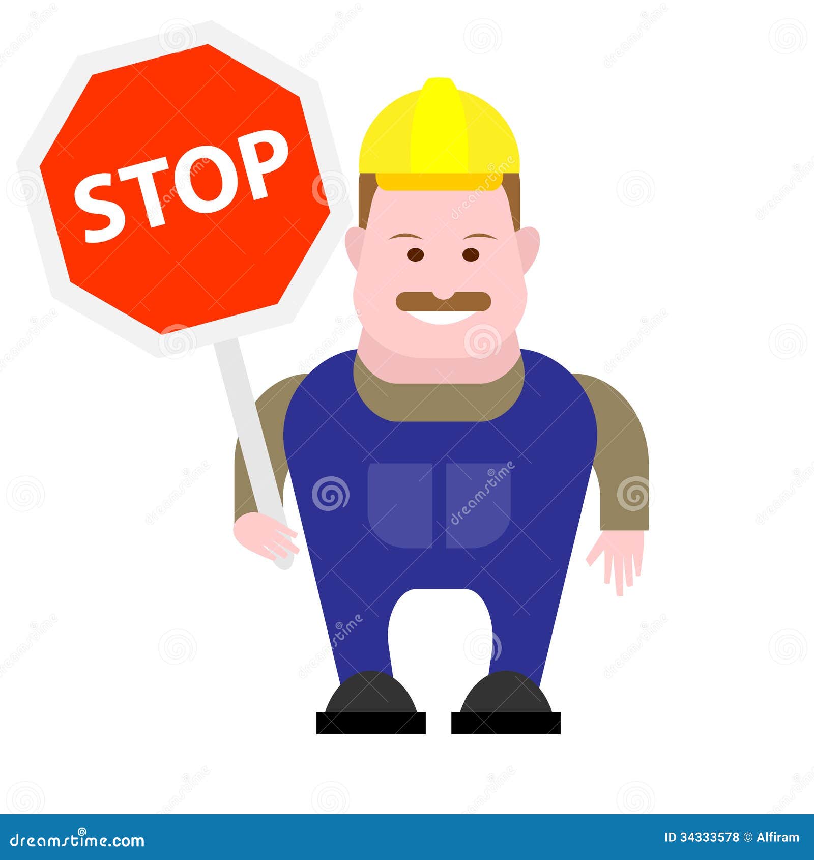 Builder holds a stop sign stock vector. Illustration of isolated - 34333578