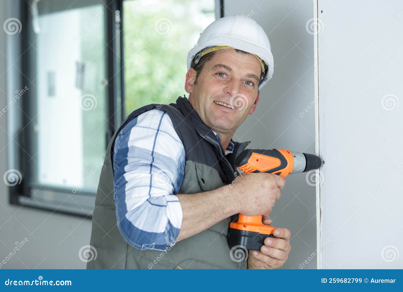 Builder or Homeowner Using Electric Drill Stock Image - Image of ...