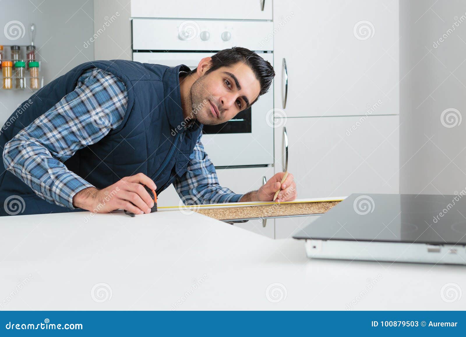 Builder Install Furnitures in Kitchen Stock Image - Image of assembly ...
