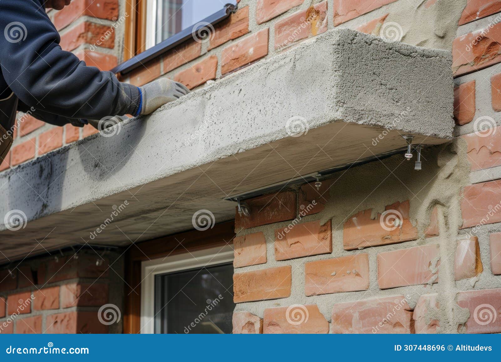 Builder Installing a Concrete Lintel Over a Brick Window Opening Stock ...