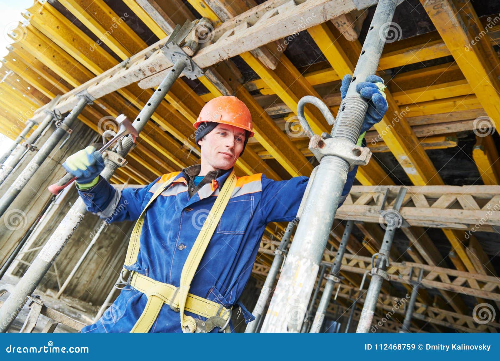 Builder Installing or Dismantling Pole Support for Concrete Monolithic ...