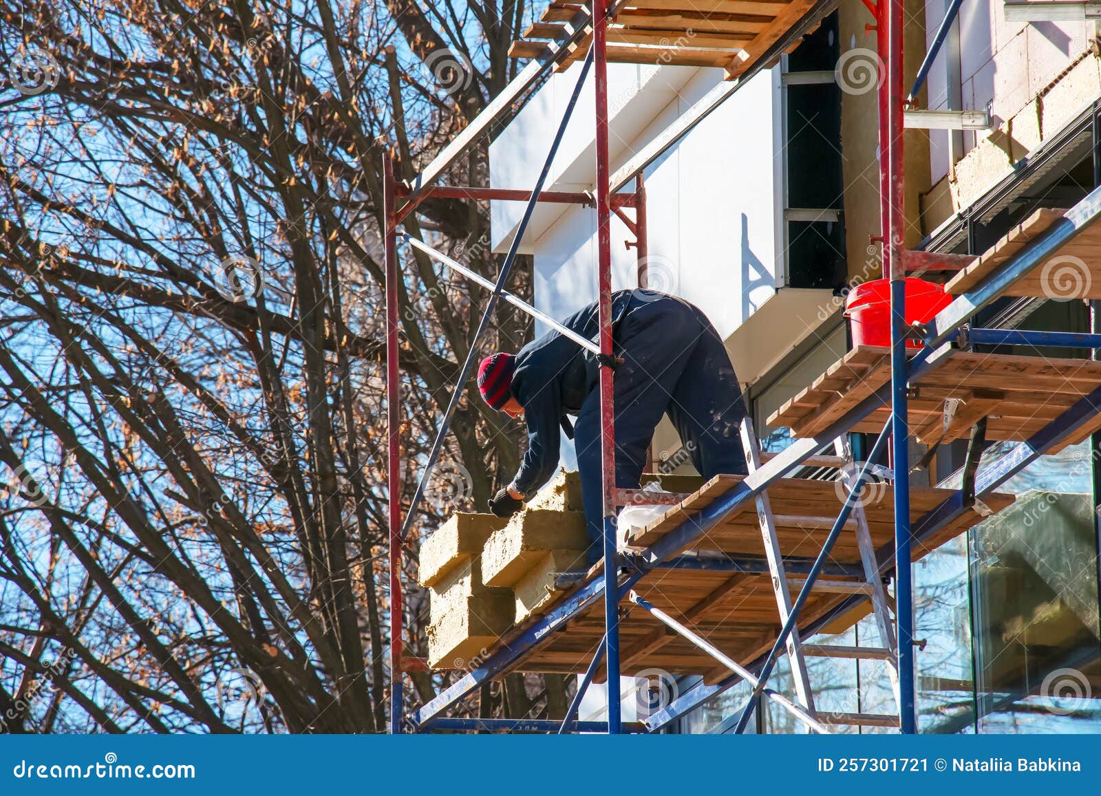 Builder Installs Formwork And Iron Reinforcement Or Reinforcing Bar For ...