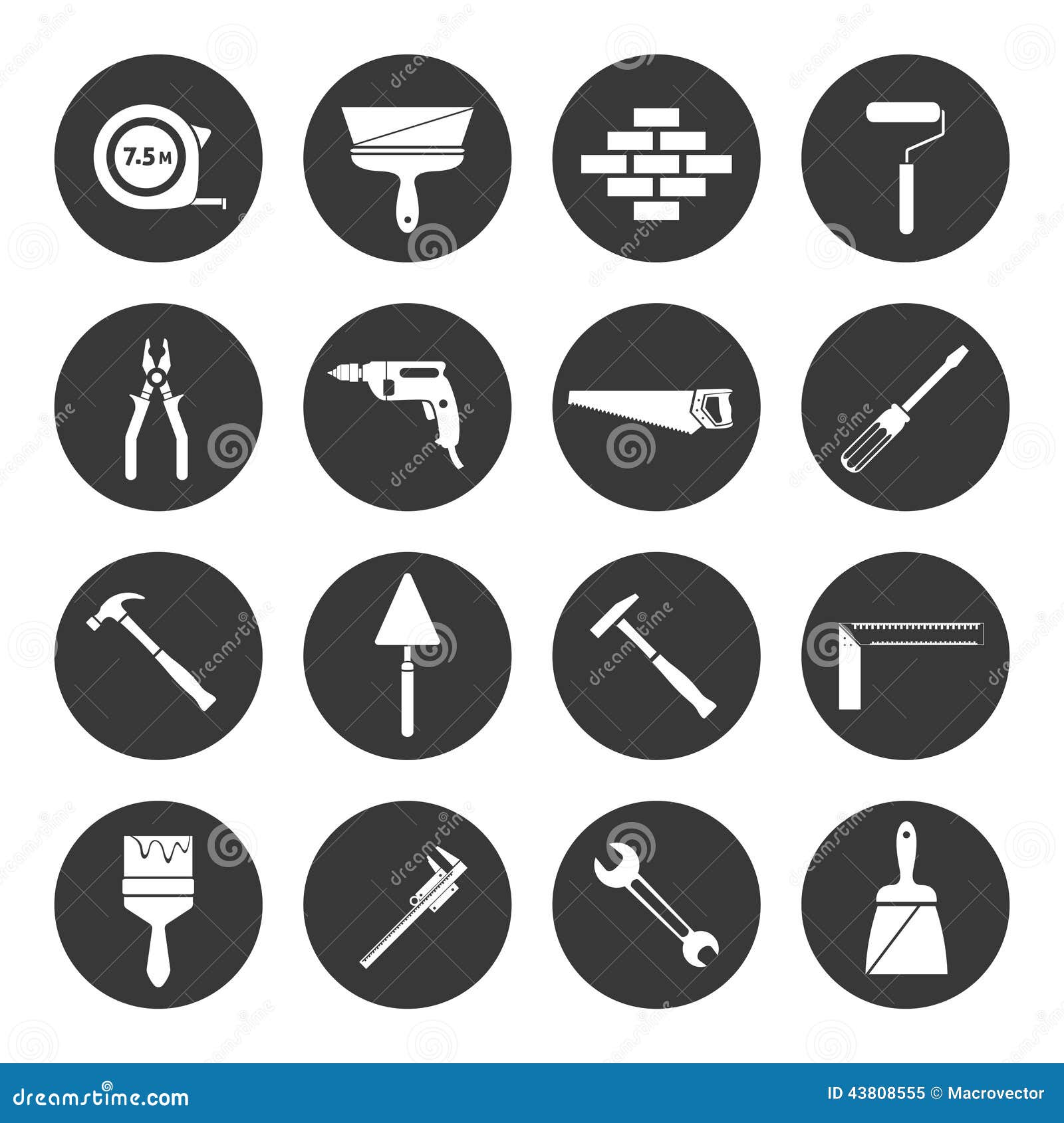 Builder Instruments Icons Black Stock Vector - Illustration of level ...
