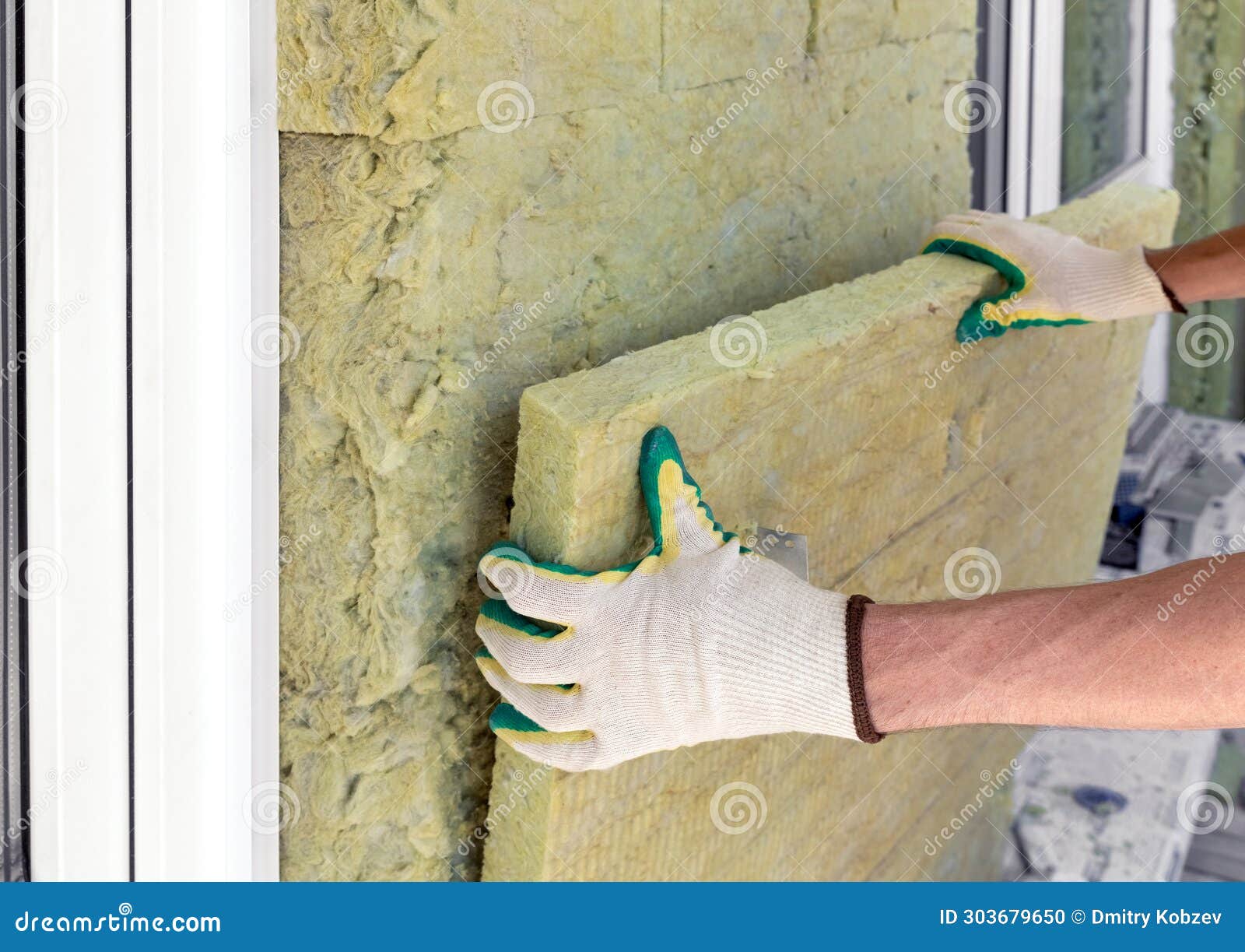 The Builder Insulates The Facade Of The House With Mineral Insulation ...