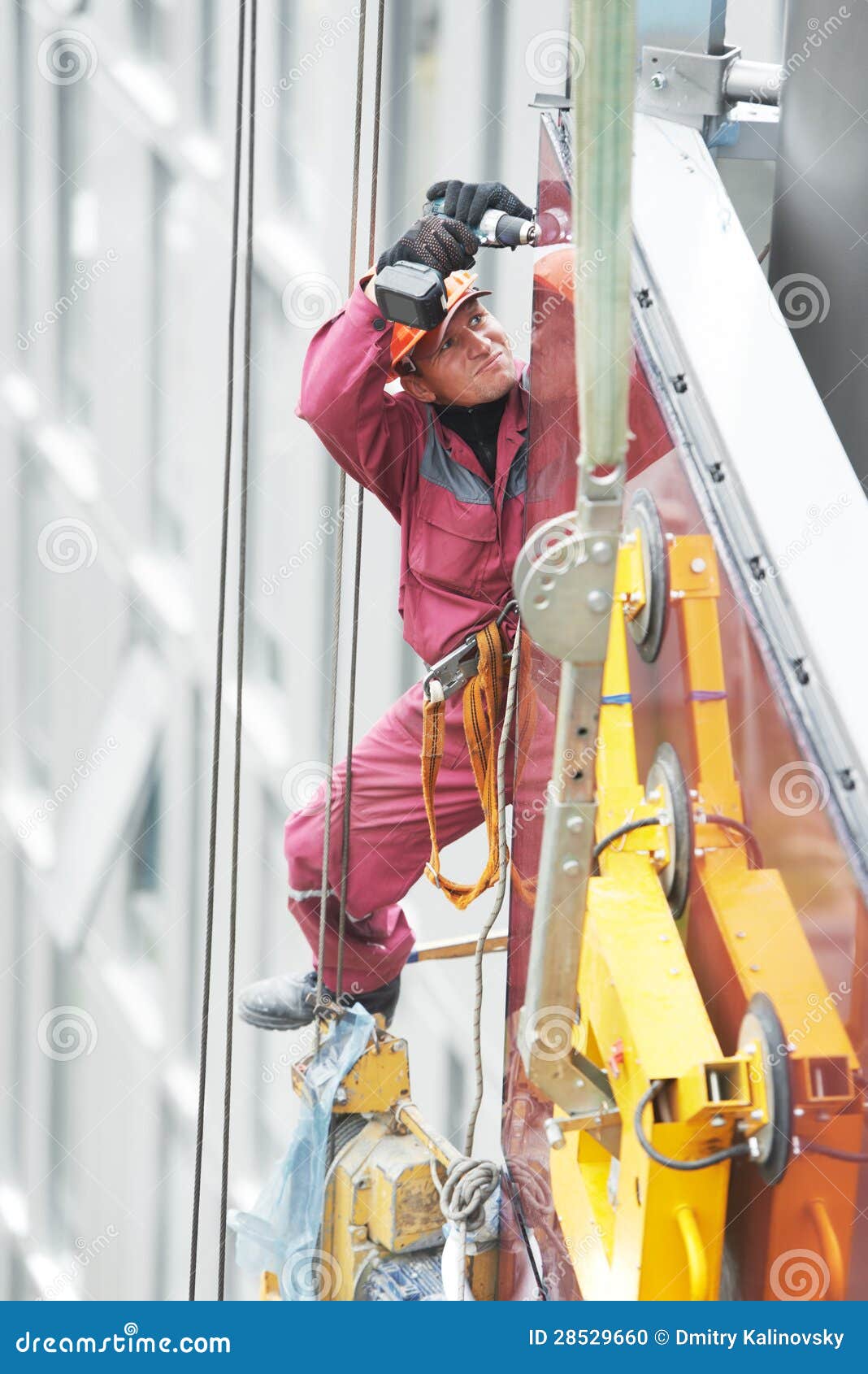 Builder Joiner Installing Glass Window on Building Stock Photo - Image ...