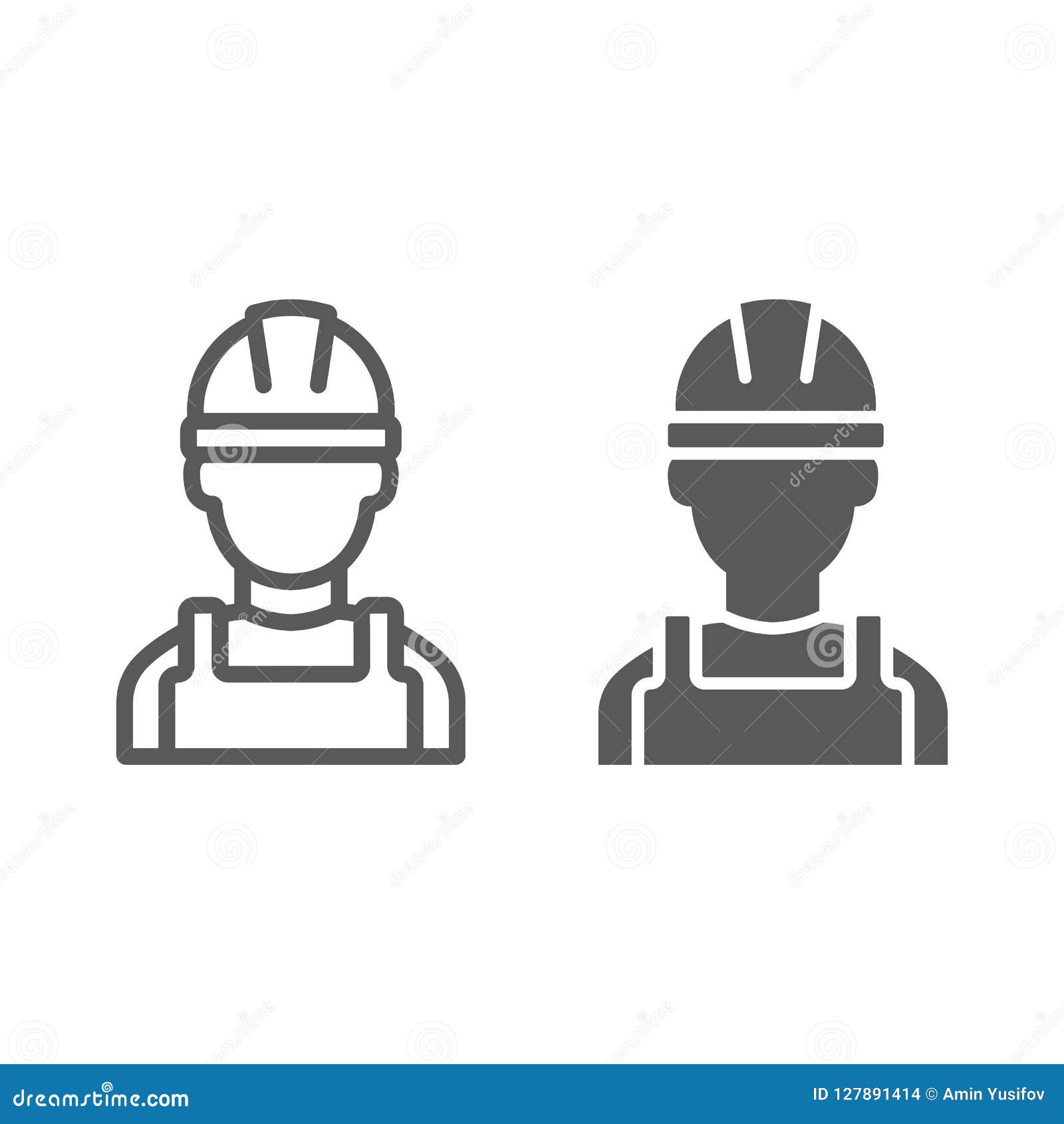 Builder Line and Glyph Icon, Engineer and Man, Construction Worker Sign ...