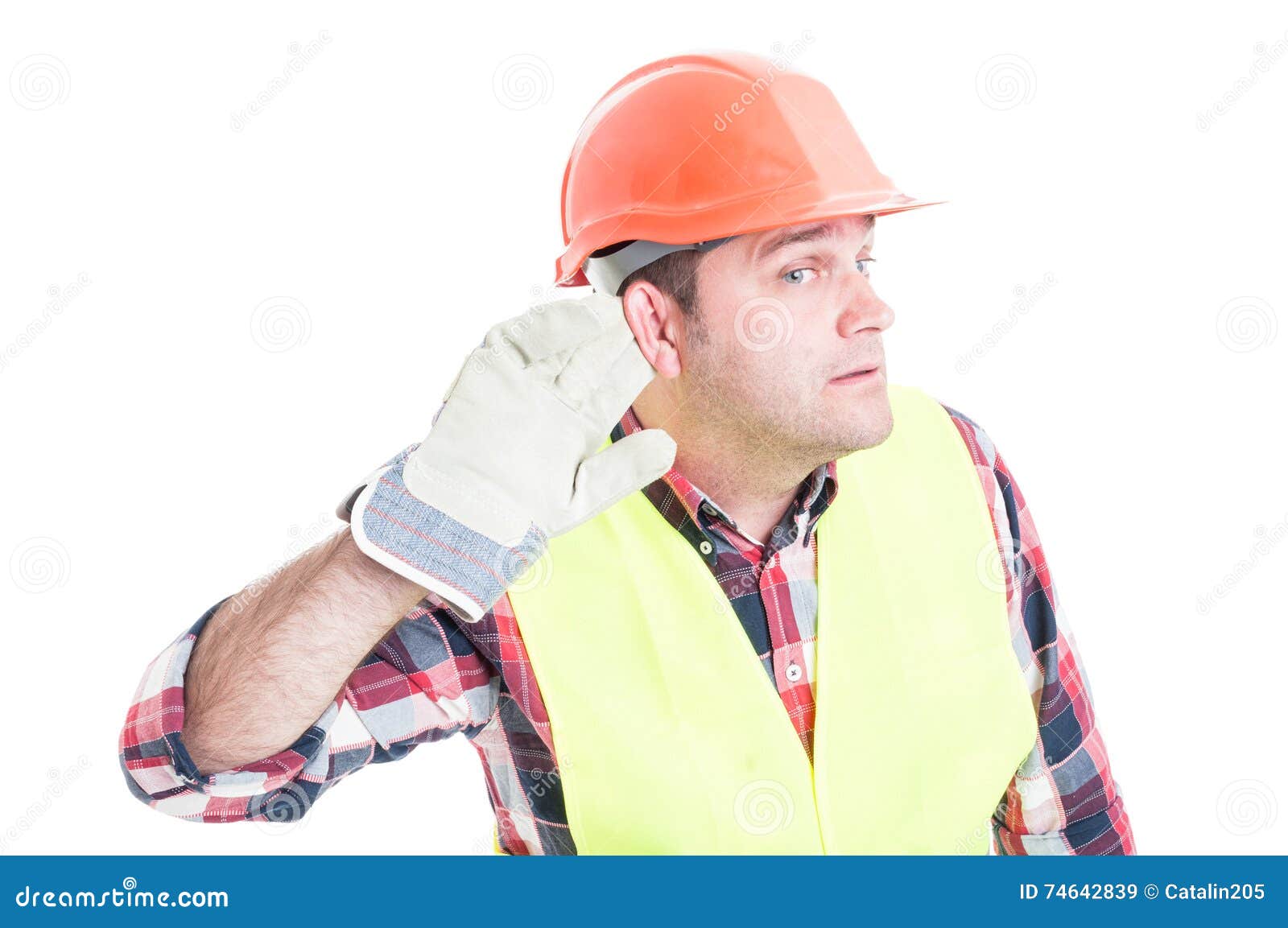 Builder Listening on Private Conversation Stock Image - Image of ...