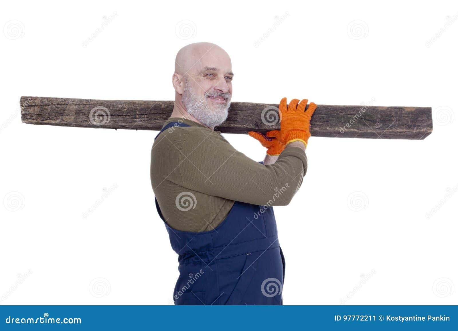Builder with a Log on His Shoulder Stock Image - Image of renovation ...